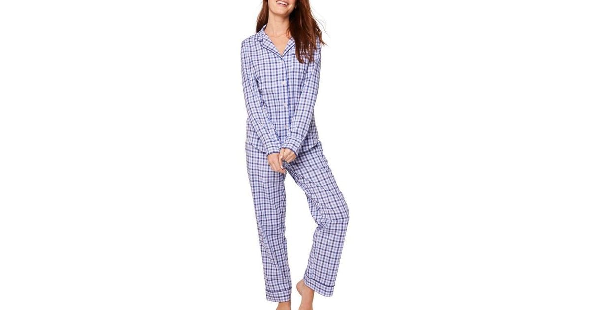 Petite Plume Gingham Brushed Cotton Twill Pajamas in Blue | Lyst