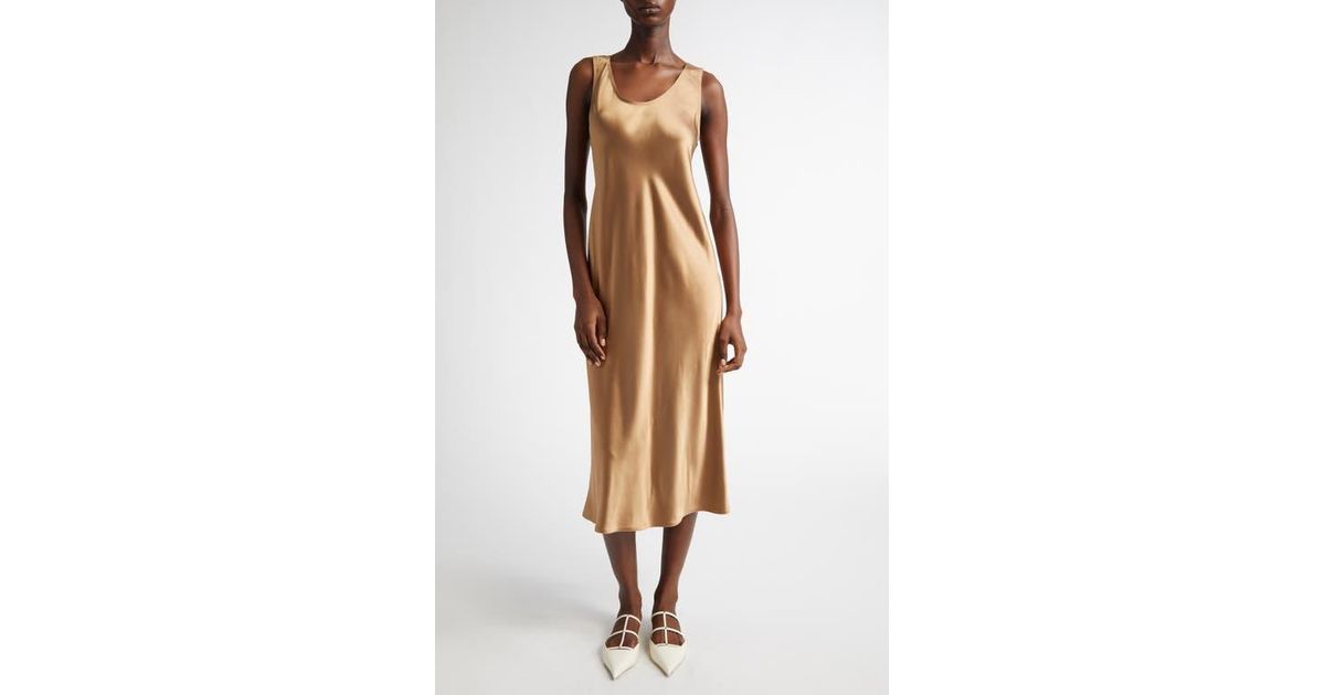 Max Mara Banjo Silk Satin Midi Dress in Natural | Lyst