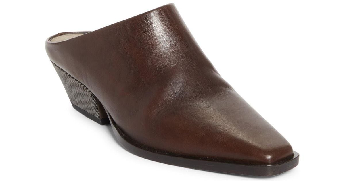 Brunello Cucinelli Square Toe Mule in Brown | Lyst