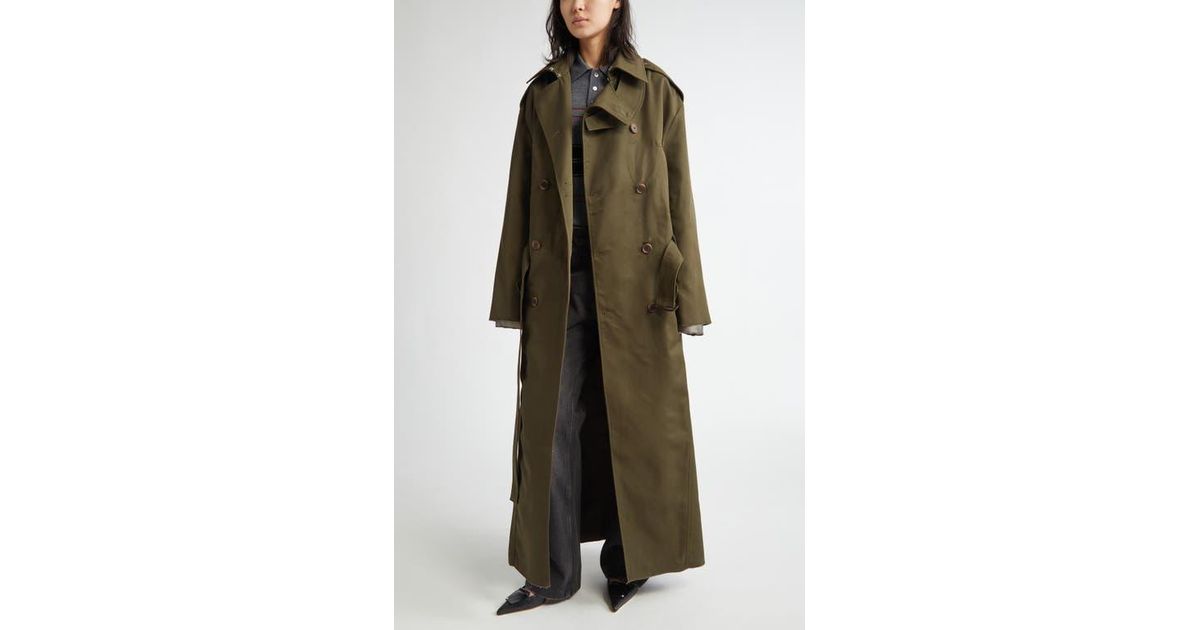 Commission Hunter Double Breasted Long Trench Coat in Green | Lyst