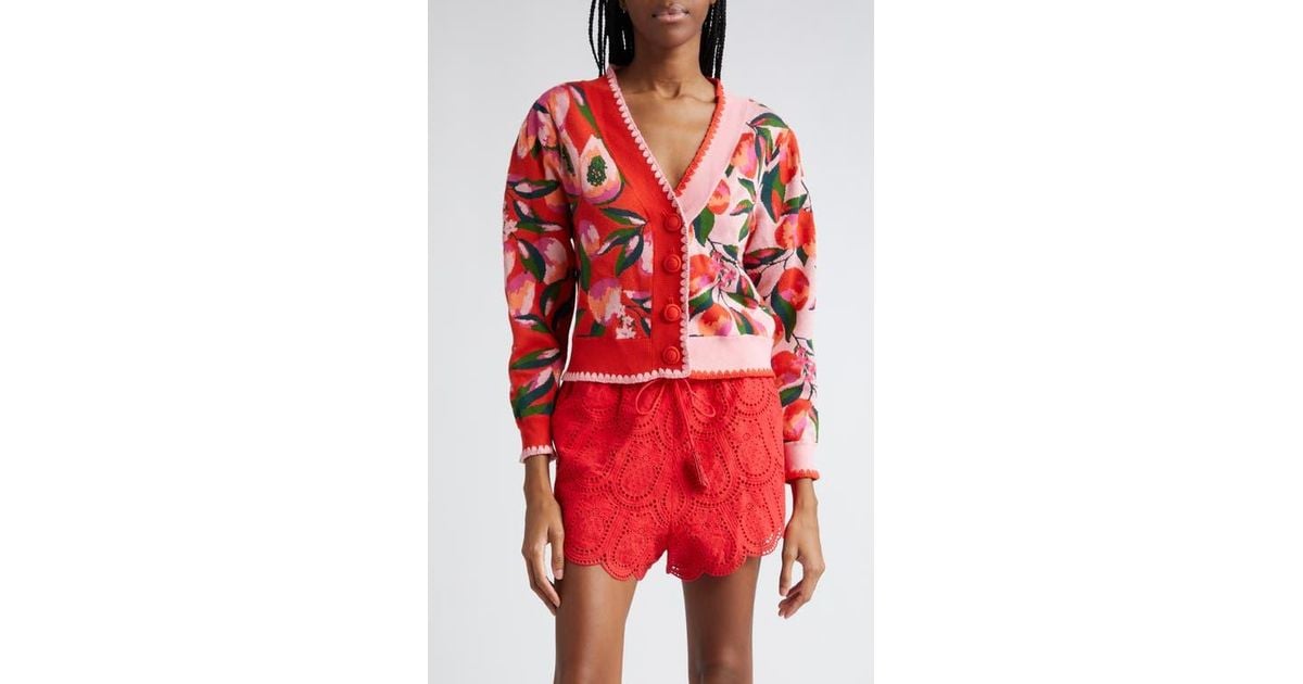 FARM Rio Papaya Jacquard Cardigan in Red | Lyst