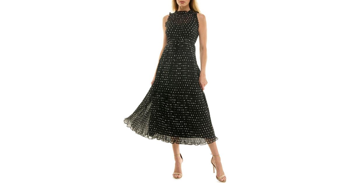 Socialite Polka Dot Sleeveless Pleated Chiffon Dress in Black | Lyst