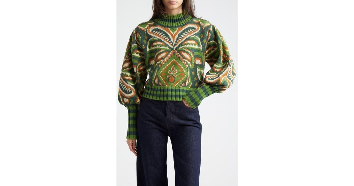 FARM Rio Pineapple Ikat Jacquard Sweater in Green | Lyst