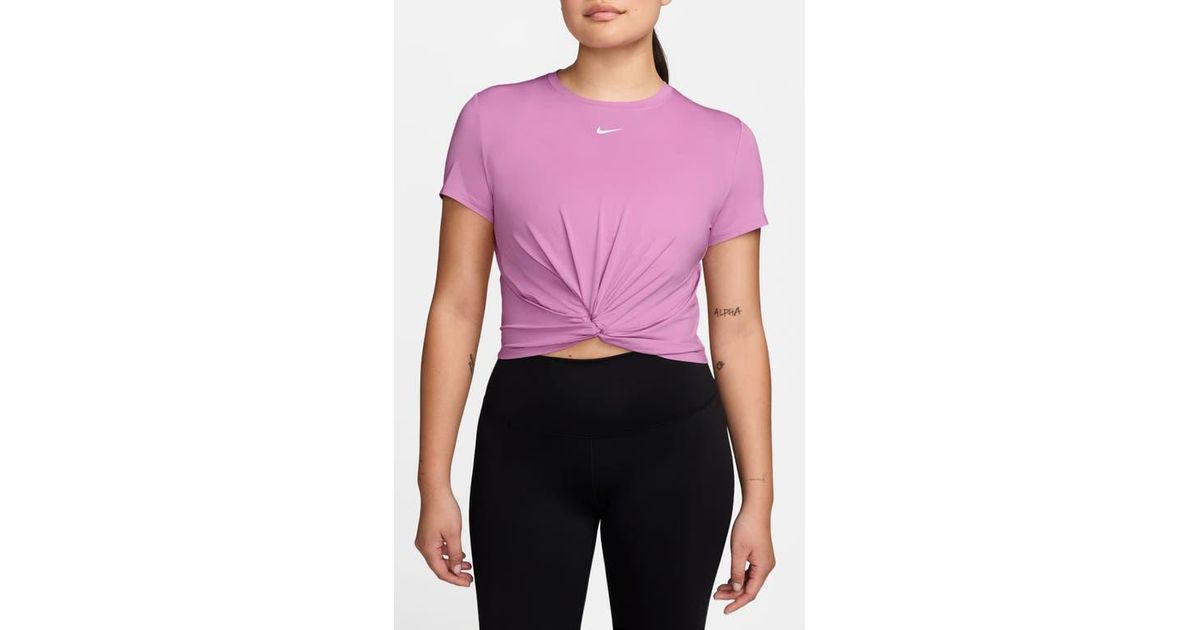 Nike One Classic Dri-Fit Twist Front Top in Purple | Lyst