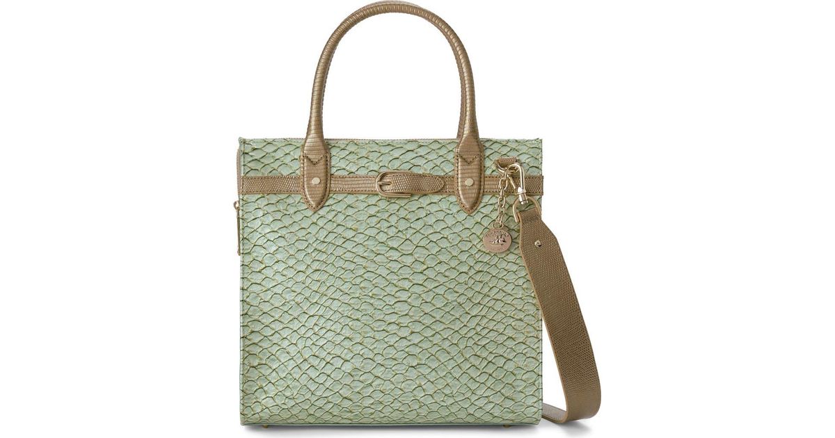 Brahmin Caroline Croc Embossed Leather Satchel in Green | Lyst