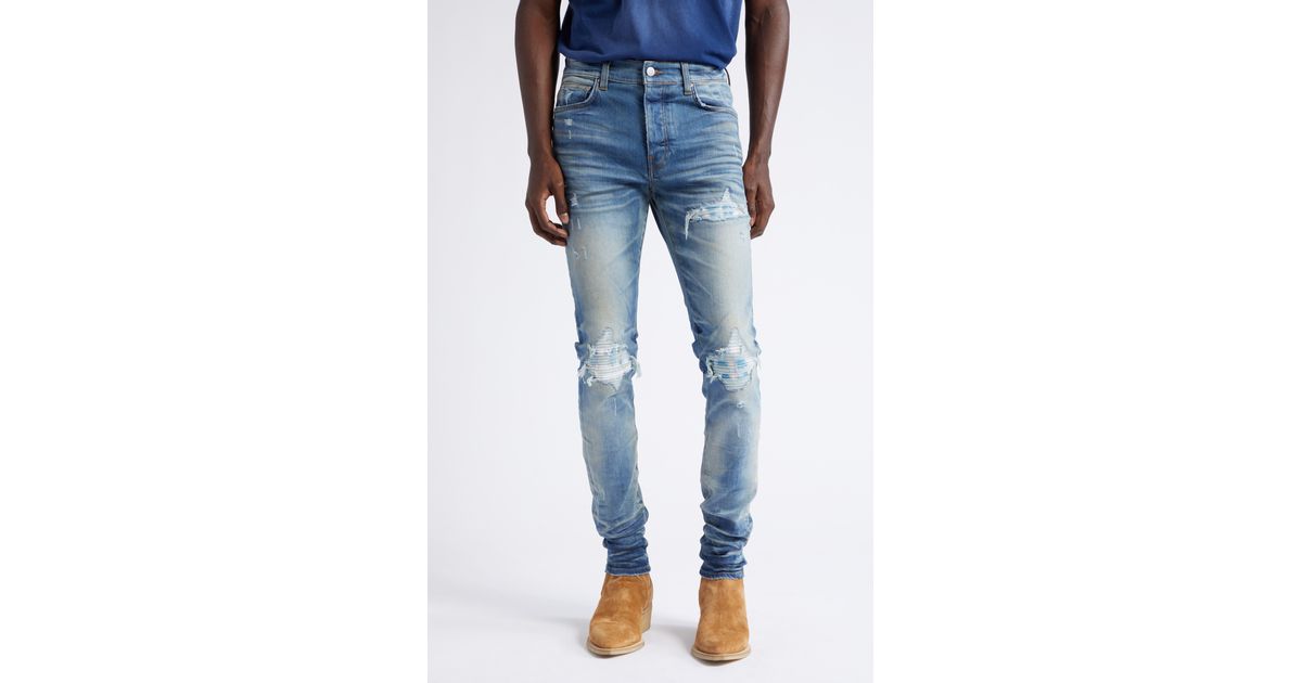 Amiri Mx1 Paisley Patch Ripped Stretch Skinny Jeans in Blue for Men | Lyst