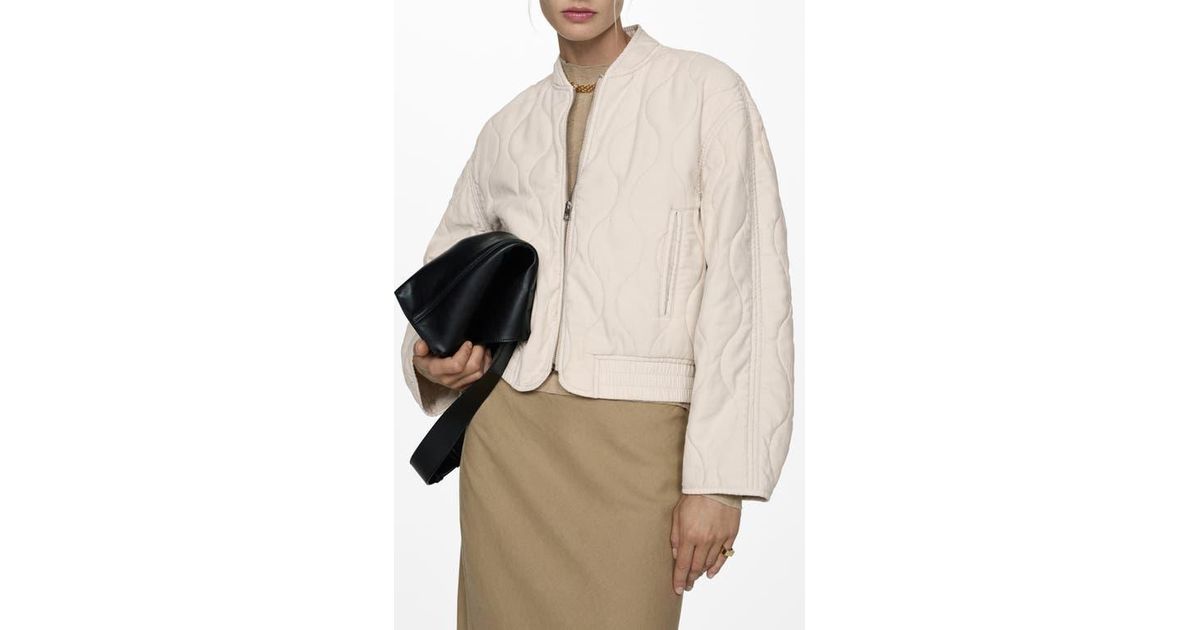 Mango Quilted Bomber Jacket in Natural | Lyst