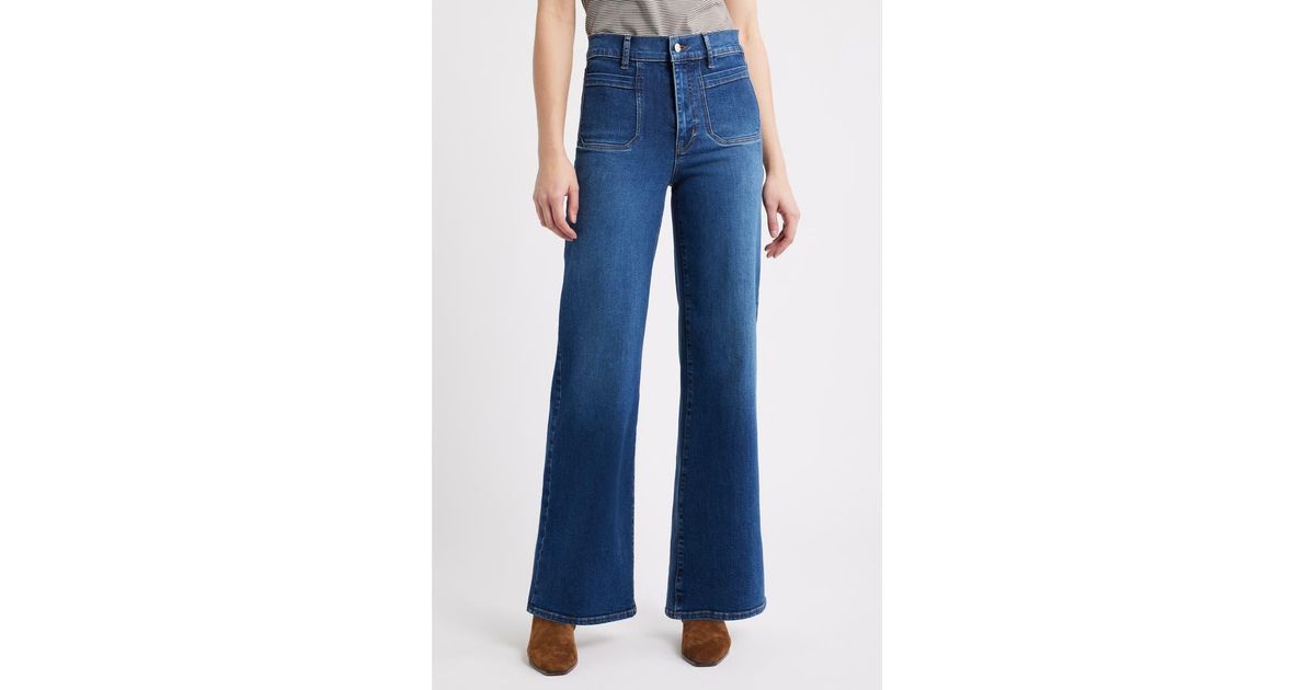 FRAME Le Slim Palazzo Patch Pocket High Waist Wide Leg Jeans in Blue | Lyst