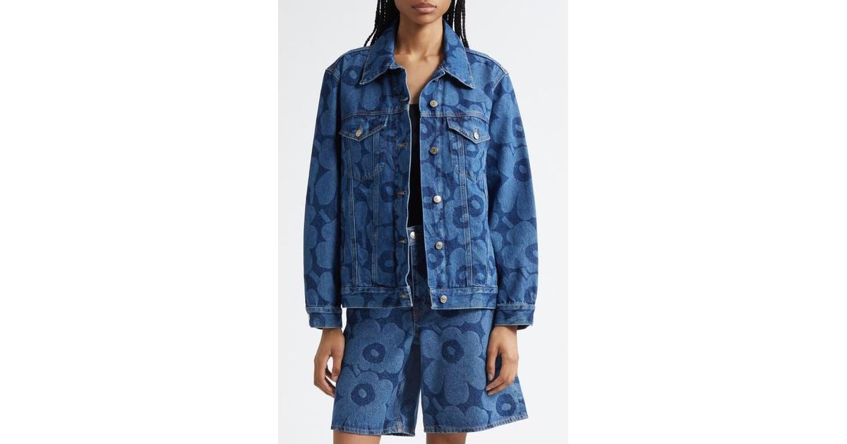 Marimekko Maridenim Murros Unikko Denim Trucker Jacket in Blue | Lyst
