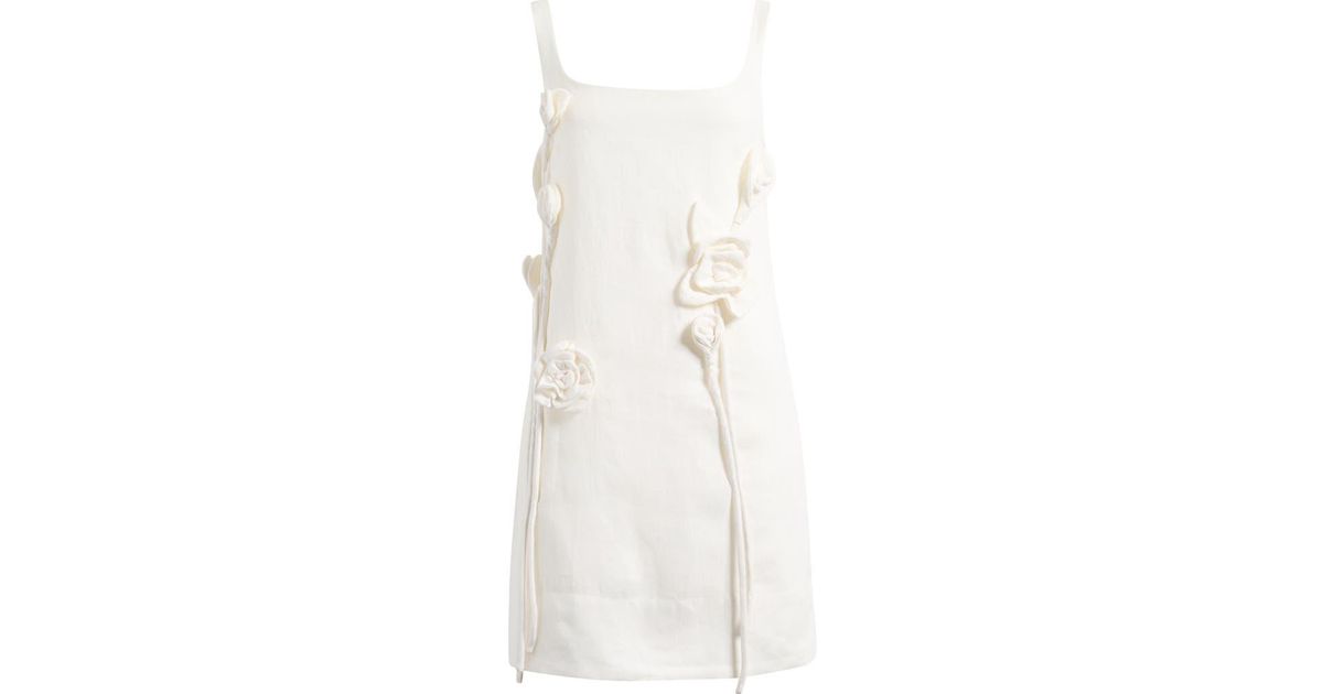 FARM Rio Rose Detail Linen Minidress in White | Lyst