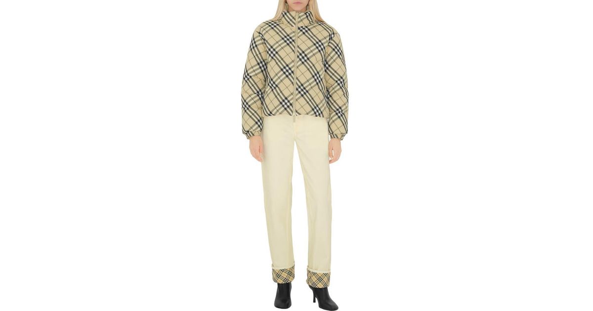 Burberry Reversible Check Puffer Jacket in Yellow | Lyst