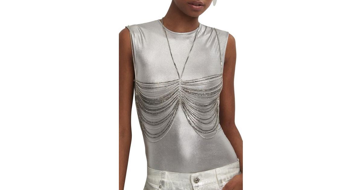 Mango Strass Crystal Body Chain in Gray | Lyst