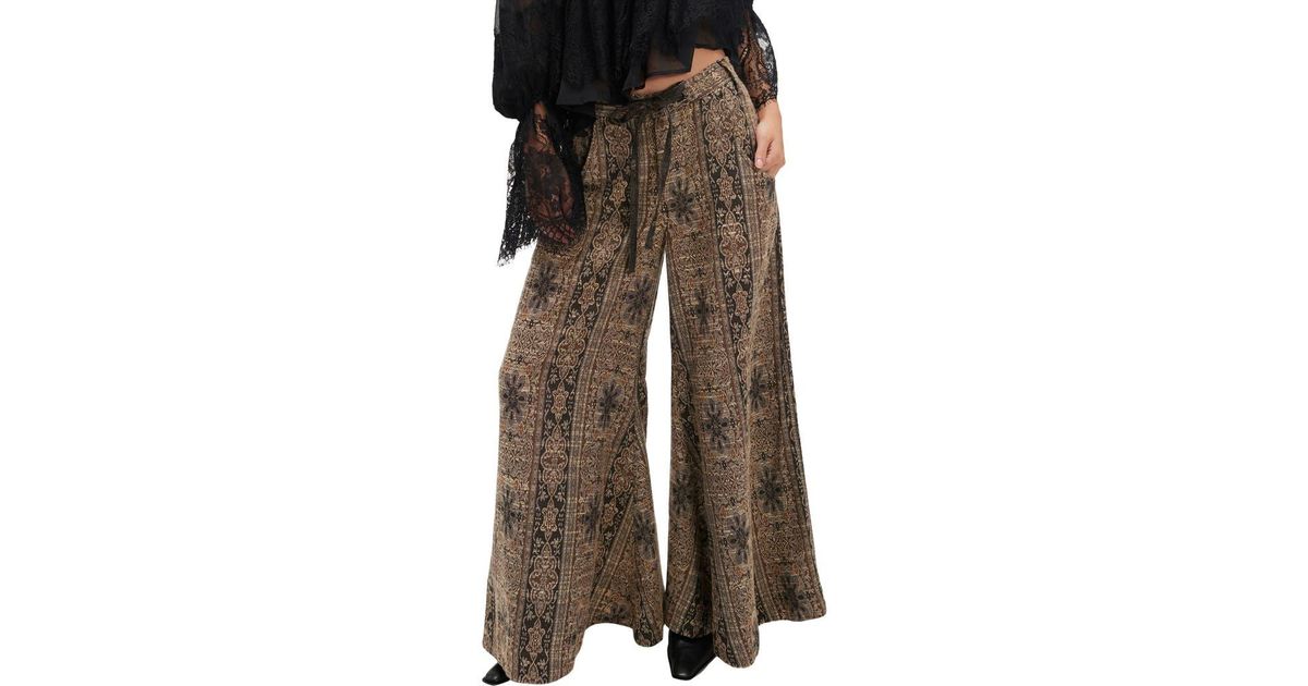 Free People Dahlia Print Wide Leg Pants in Brown | Lyst