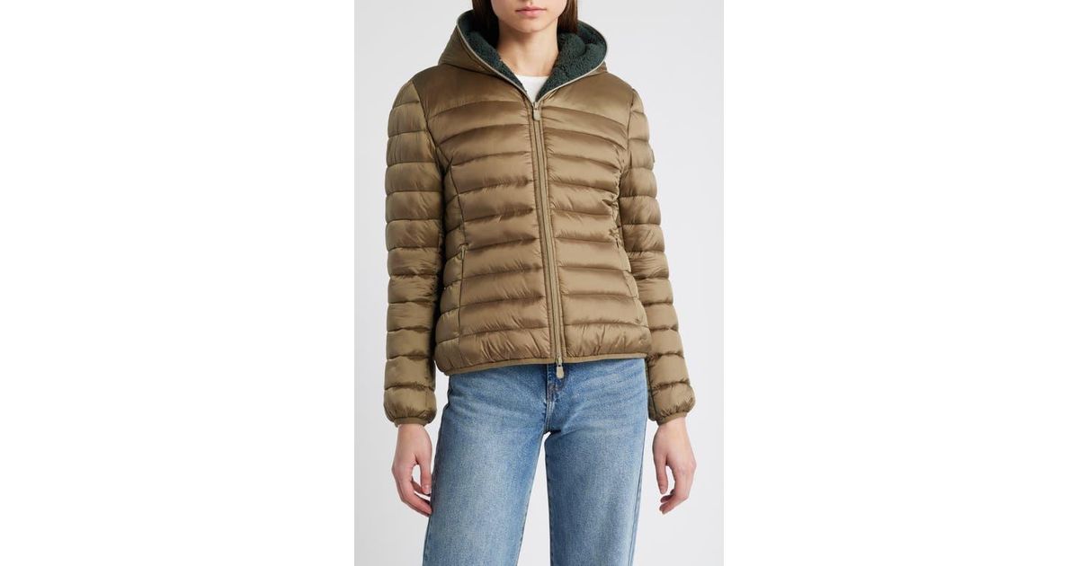 Save The Duck Elvira Quilted Water Repellent Hooded Puffer Jacket in Brown | Lyst