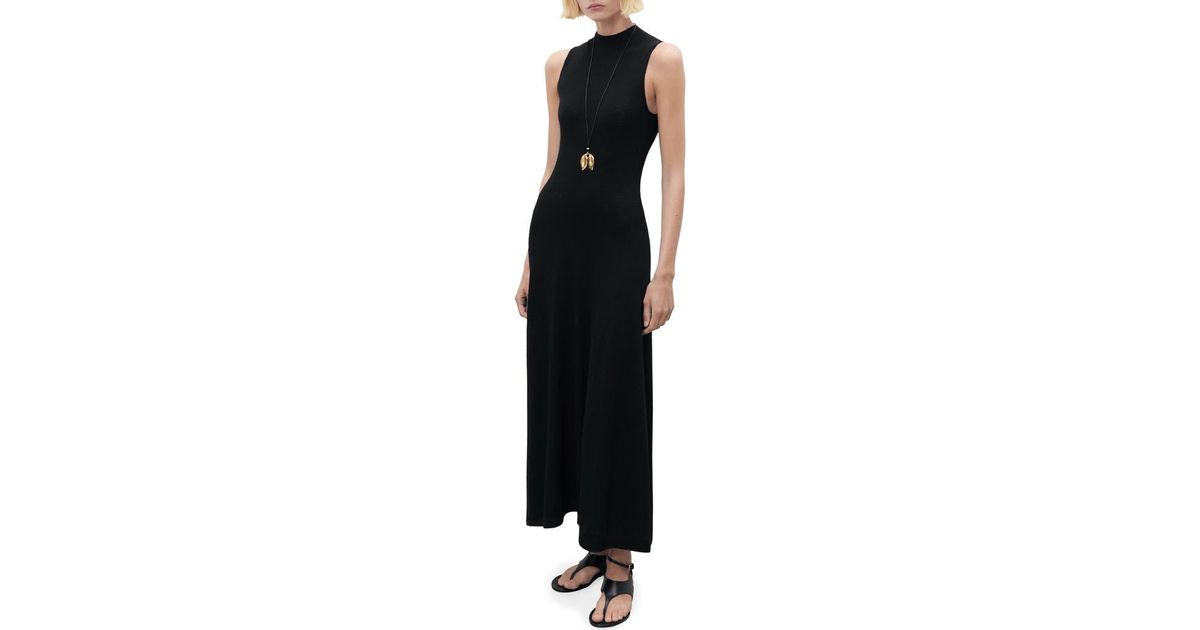 Mango Knit Flared Maxi Dress in Black | Lyst