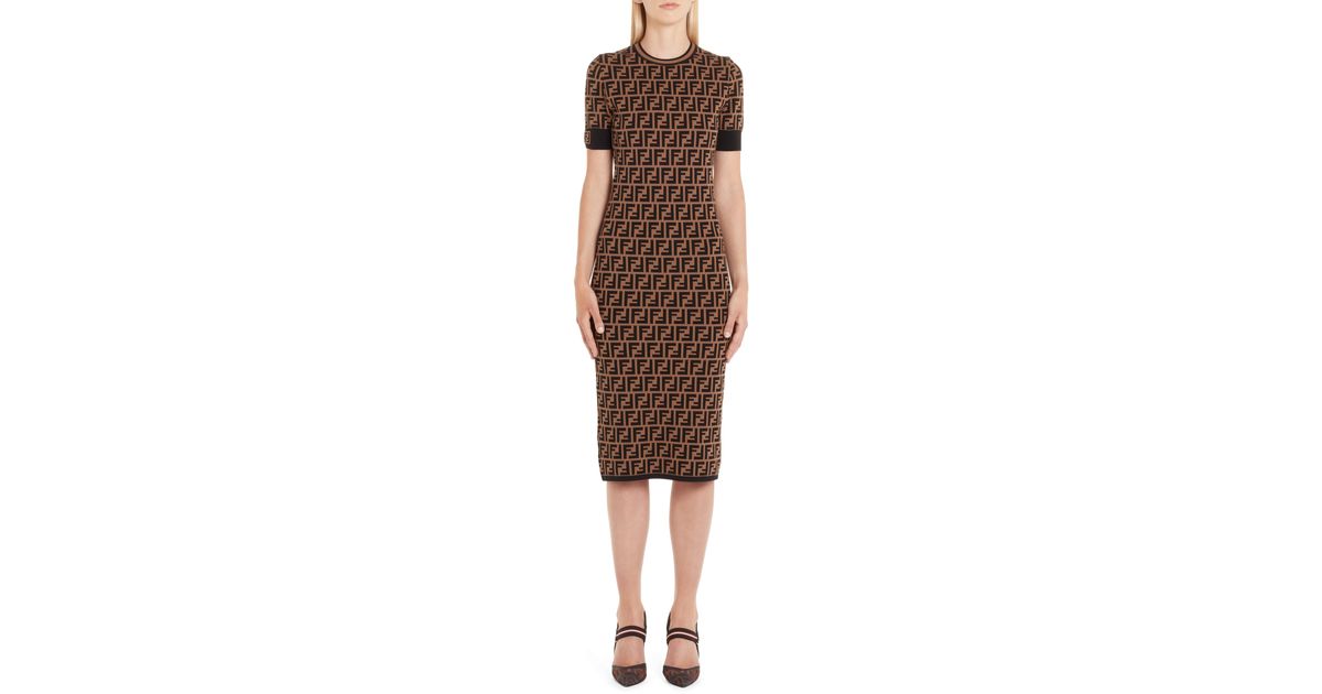 Fendi Ff Midi Dress in Brown | Lyst
