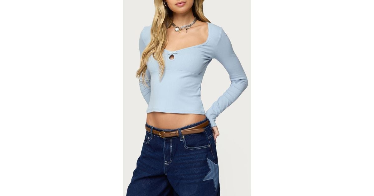 Edikted Madder Keyhole Cutout Long Sleeve Top in Blue | Lyst