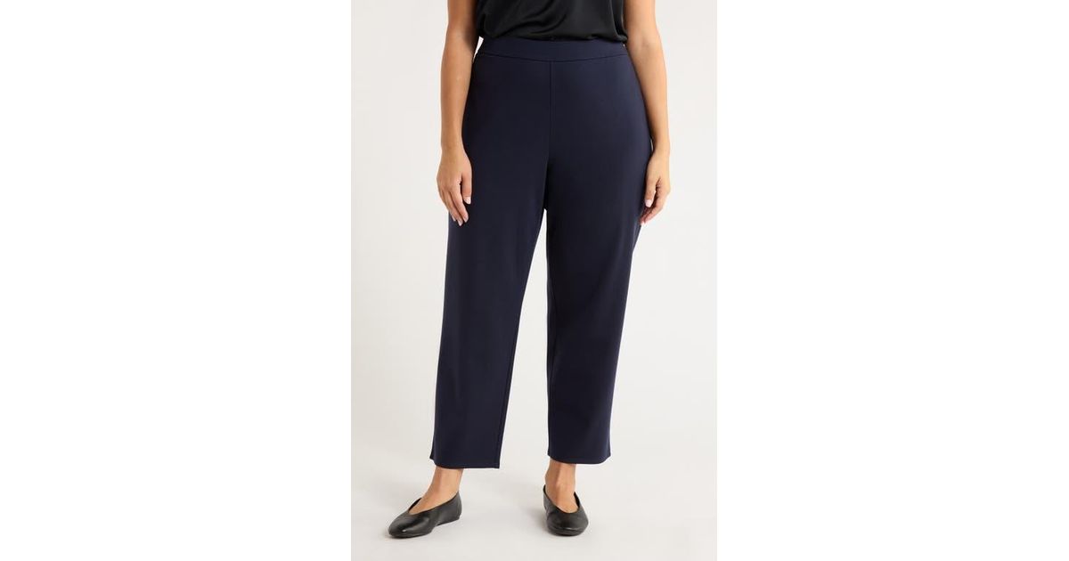 Eileen Fisher Double Knit Ankle Straight Leg Pants in Blue | Lyst