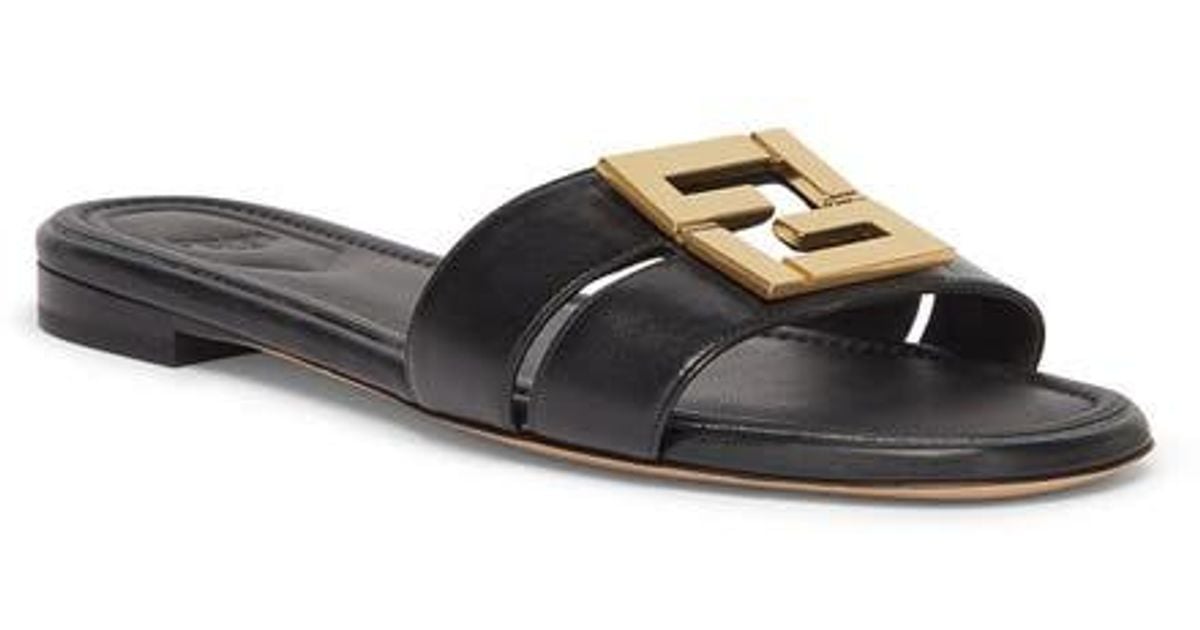 Fendi Ffold Slide Sandal in Black | Lyst
