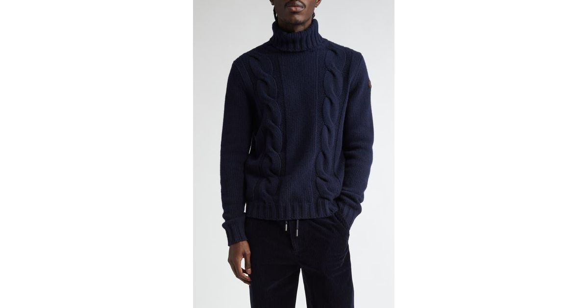 Moncler Ciclista Cable Stitch Virgin Wool & Cashmere Turtleneck Sweater ...