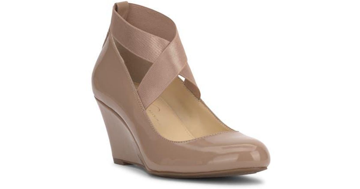 Jessica Simpson Saedra Ankle Strap Wedge Pump in Brown | Lyst