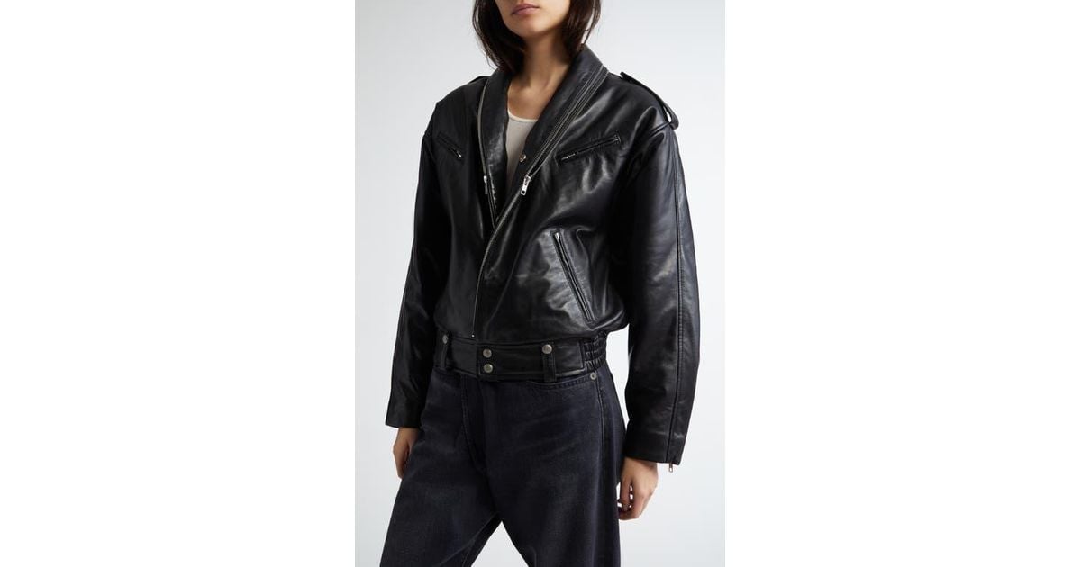 R13 Zip Collar Leather Moto Jacket in Black | Lyst