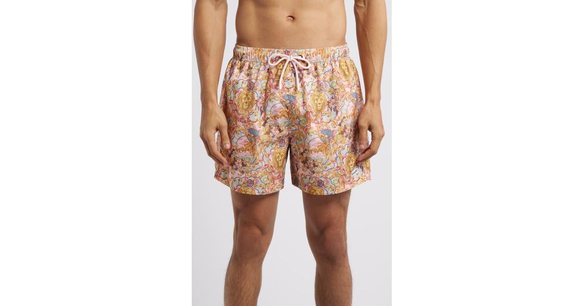 Boardies Leo Lion Print Premium Mid Length Swim Trunks in Natural for Men | Lyst
