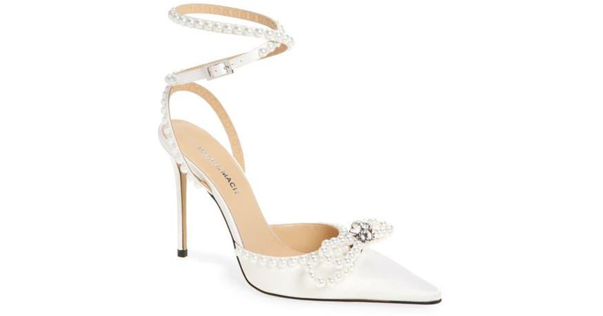 Mach & Mach Double Bow Faux Pearl Slingback Pump in White | Lyst
