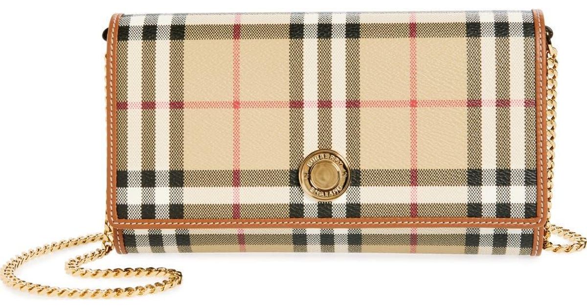 Burberry Hannah Check Coated Canvas Wallet On A Chain in Natural | Lyst