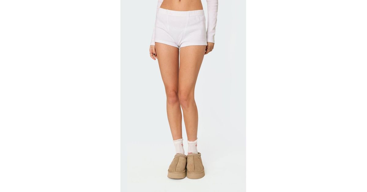 Edikted Rebekah Stretch Cotton Rib Shorts In White Lyst