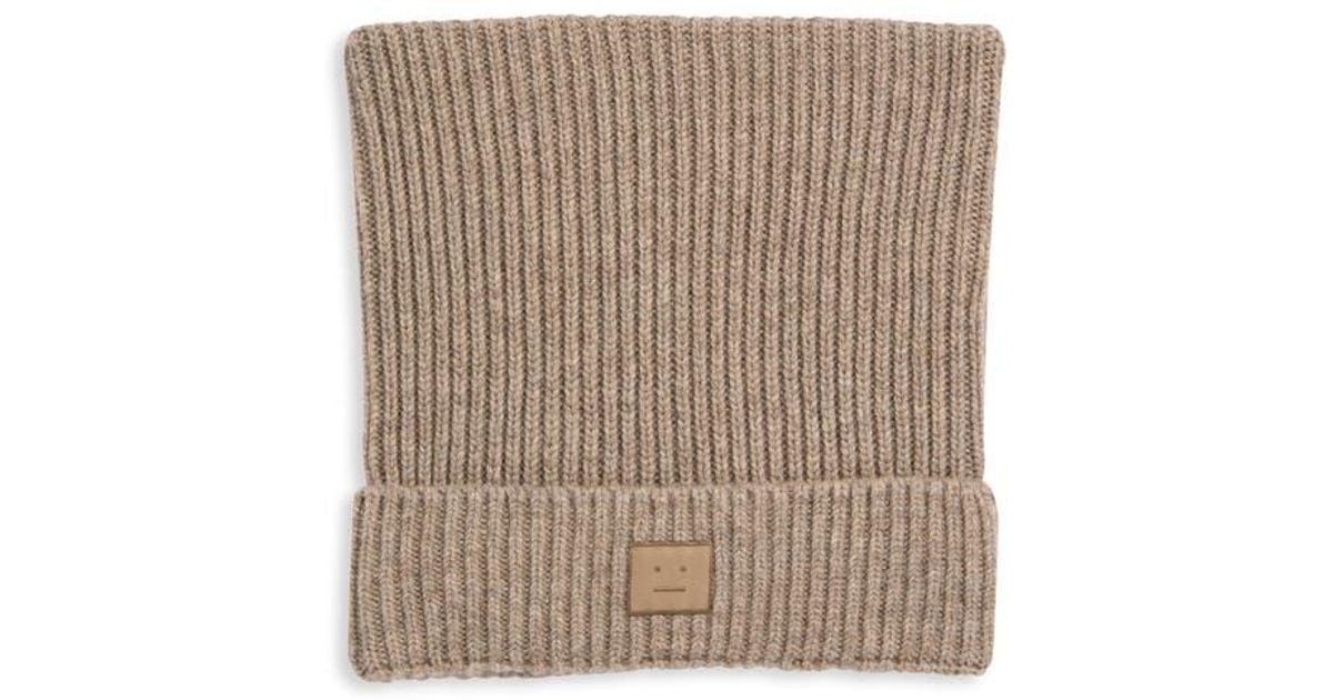 Acne Studios Logo Patch Square Wool & Yak Hair Rib Beanie in Brown for ...