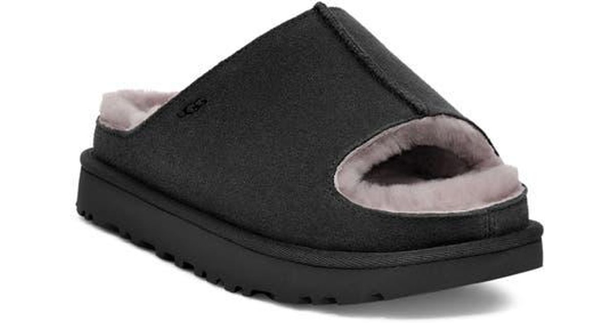 UGG Greenport Genuine Shearling Lined Slide Sandal in Black | Lyst
