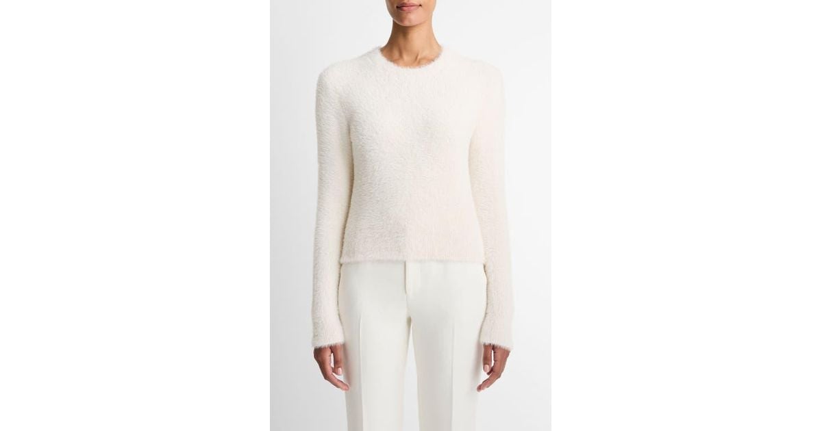 Vince Eyelash Crewneck Sweater in White | Lyst