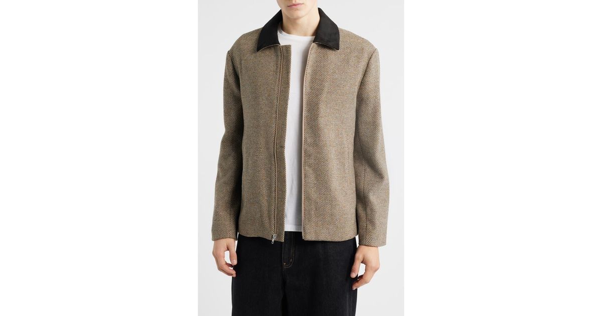 KROST Tweed Wool Blend Zip-Up Jacket in Brown for Men | Lyst