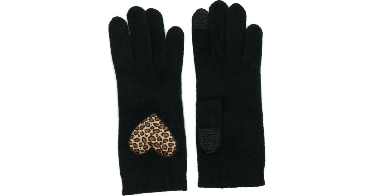 Portolano Cashmere Tech Gloves With Heart Patch in Black | Lyst