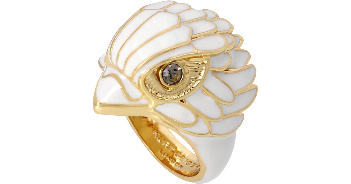 Kurt Geiger Enamel Eagle Head Cocktail Ring In White Lyst