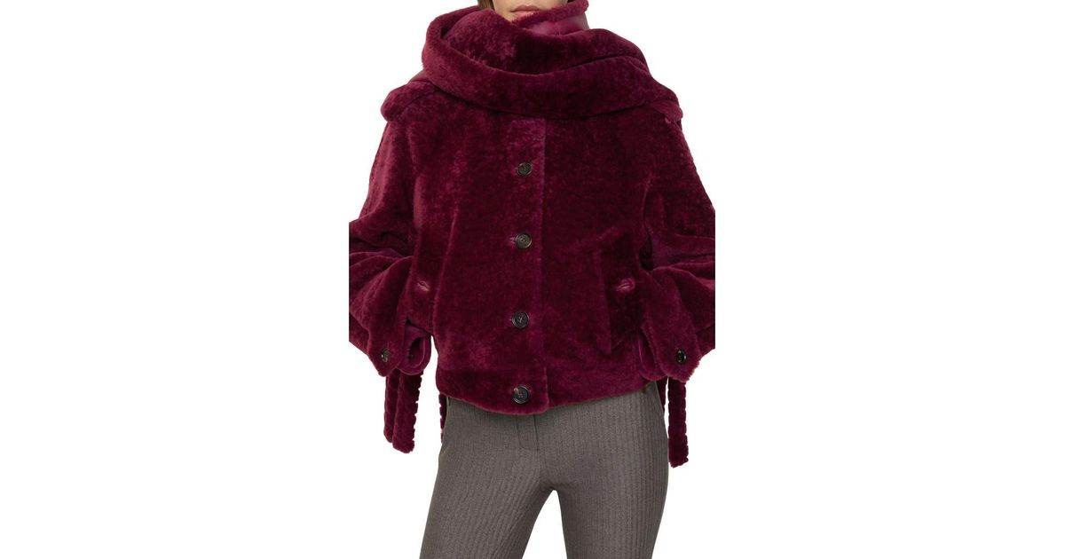 Burberry Detachable Scarf Shearling Jacket in Purple | Lyst
