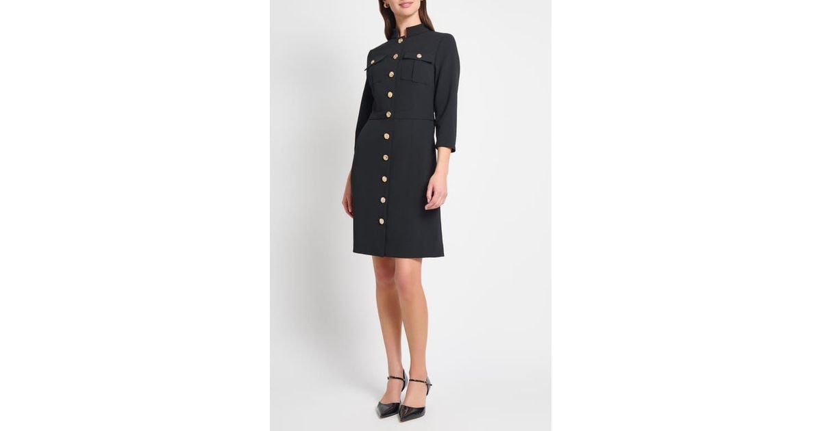 Ming Wang Deco Long Sleeve Crepe Sheath Dress in Black | Lyst