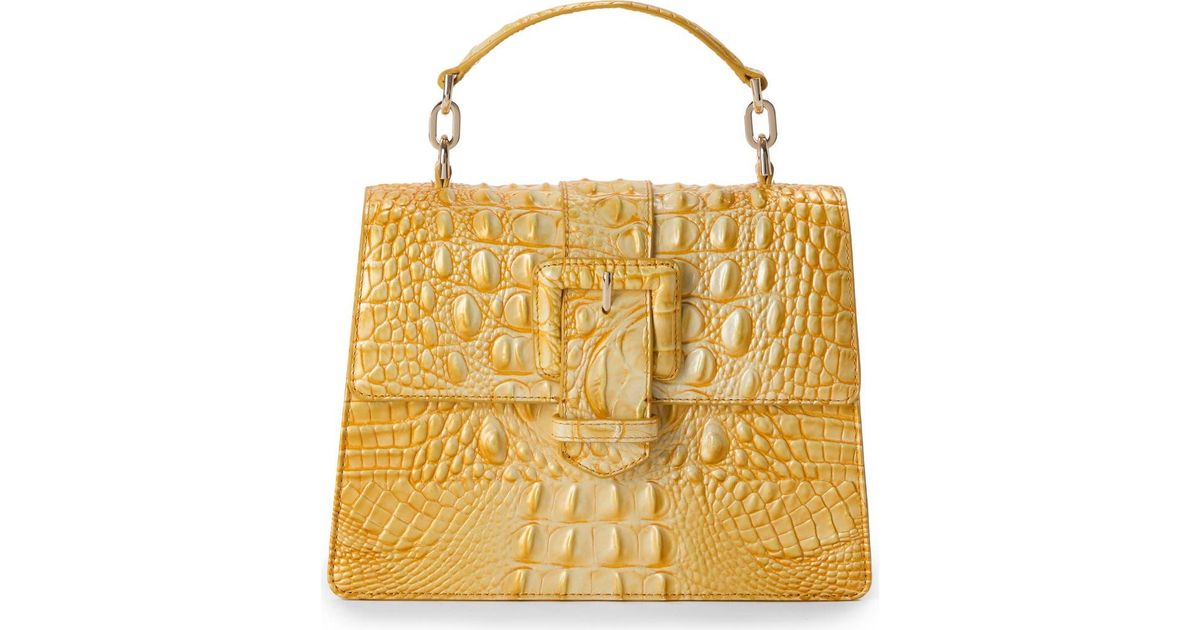 Brahmin Small Hallie Croc Embossed Leather Top Handle Bag in Yellow | Lyst
