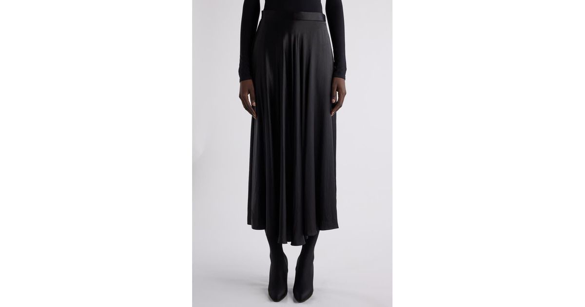 Balenciaga Asymmetric Satin Midi Skirt in Black | Lyst