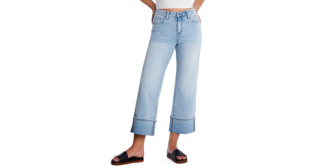 HINT OF BLU Clever Cuffed High Waist Wide Leg Jeans in Blue | Lyst
