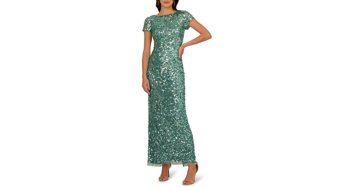 Adrianna Papell Sequin Mesh Column Gown in Green | Lyst