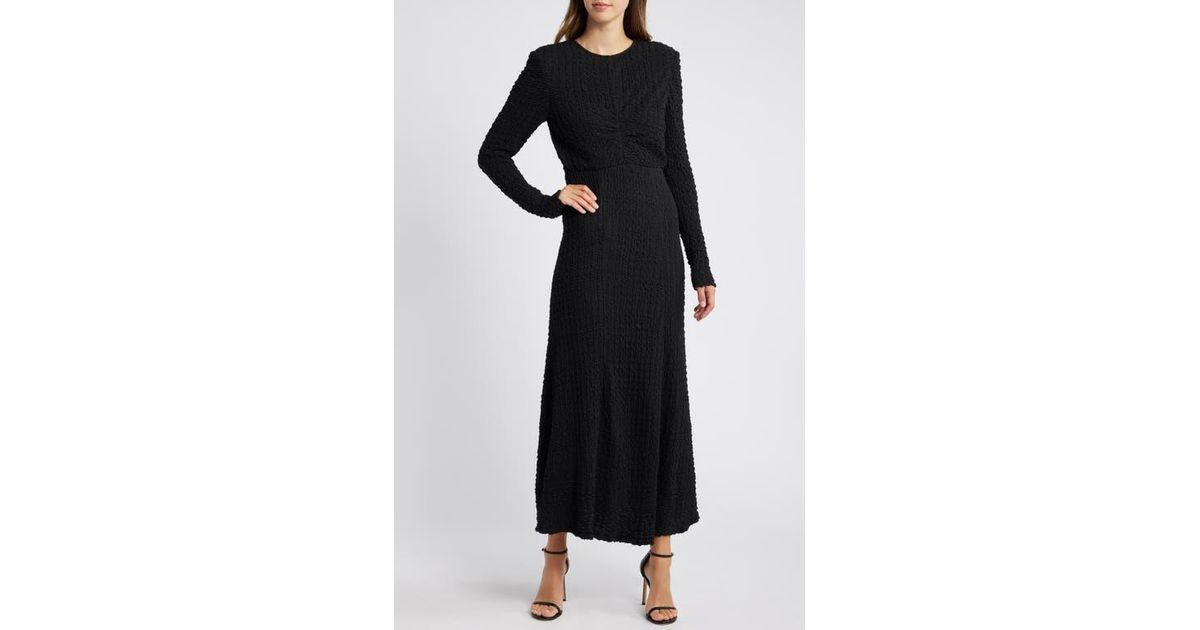 Mila + Mate Textured Long Sleeve Midi Dress in Black | Lyst