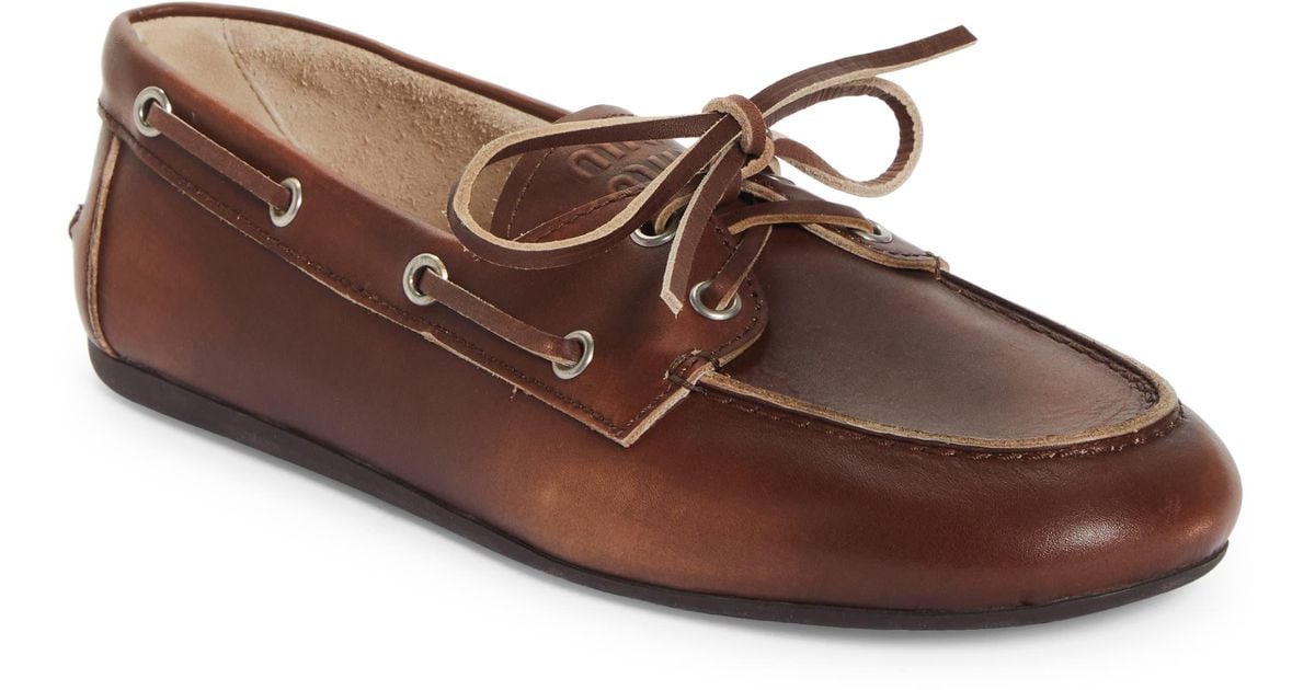 Miu Miu Boat Shoe in Brown | Lyst