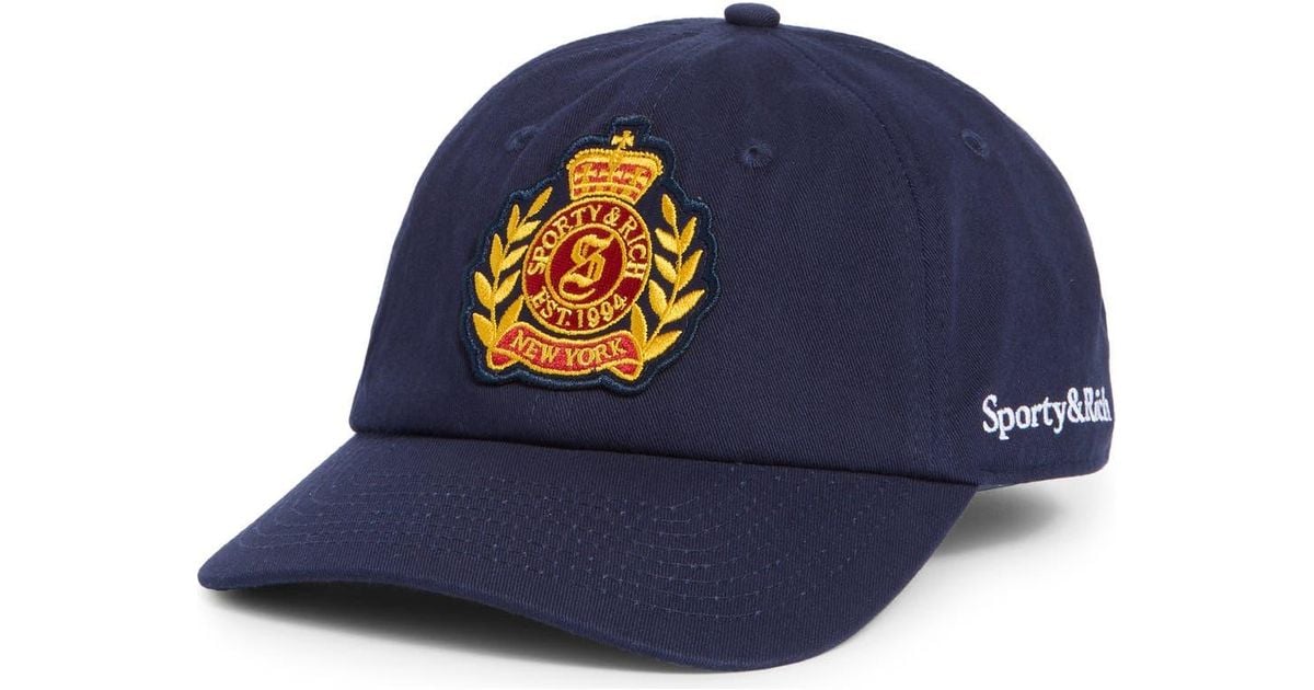 Sporty & Rich Logo Crest Embroidered Baseball Cap in Blue | Lyst