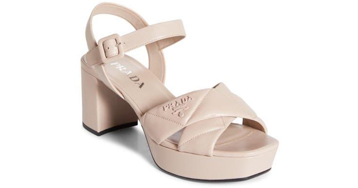 Prada Diagram Quilted Leather Platform Sandal in Natural | Lyst