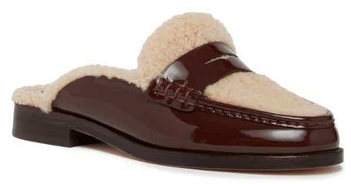 PAIGE Emmett Genuine Shearling Lined Loafer Mule in Brown | Lyst