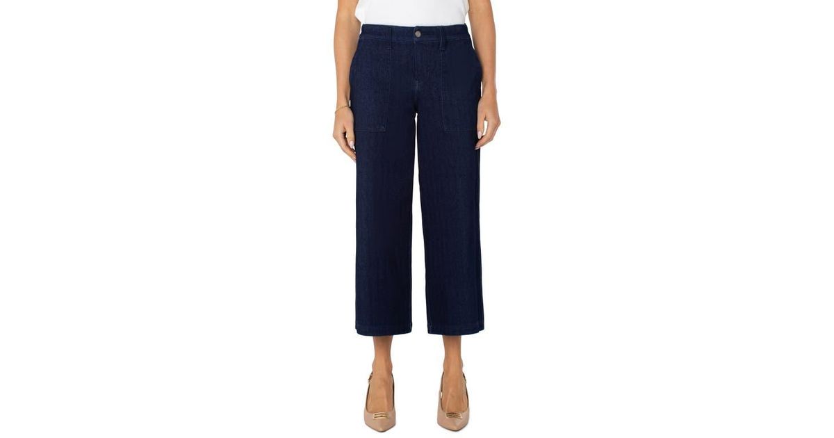 Liverpool Los Angeles Crop Wide Leg Denim Cargo Pants in Blue | Lyst
