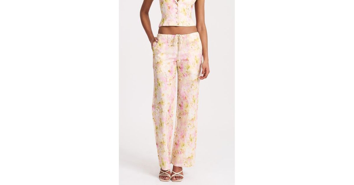 Miss Circle Laureen Floral Linen Straight Pants | Lyst