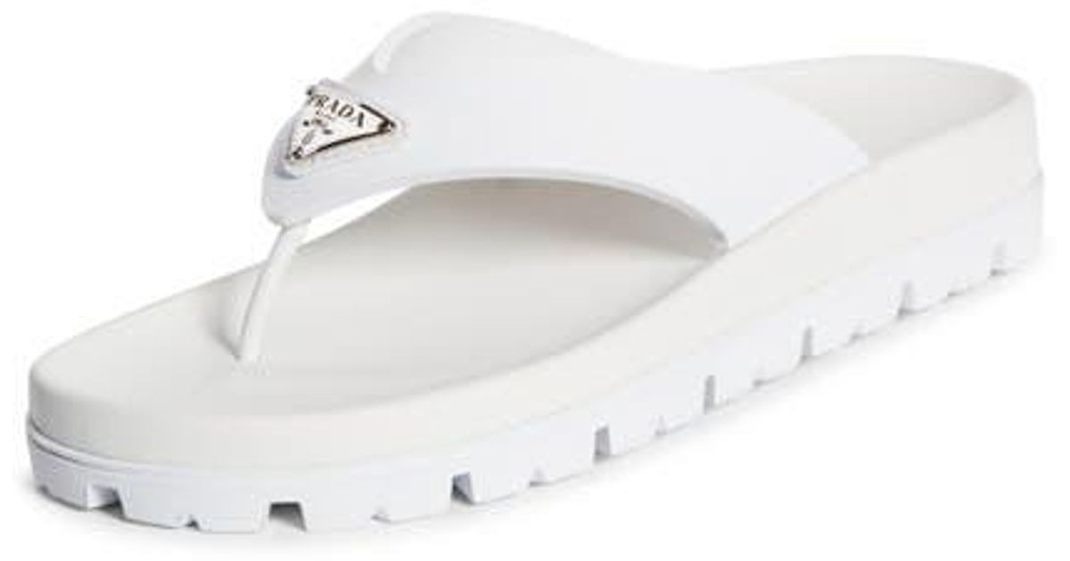 Prada Lug Sole Flip Flop in White | Lyst